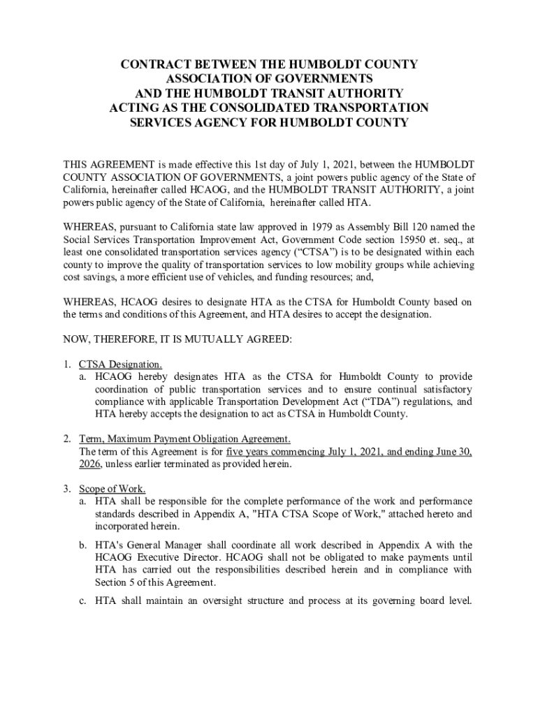 Fillable Online agreement between the humboldt transit authority, city of arcata, ... Fax Email ...