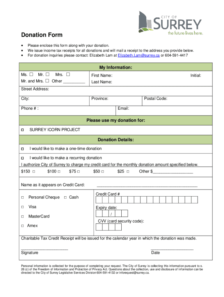 Fillable Online Surrey International Cities of Refuge Network Donation Form Fax Email Print ...