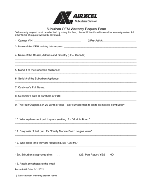 Fillable Online Suburban OEM Warranty Request Form Fax Email Print ...