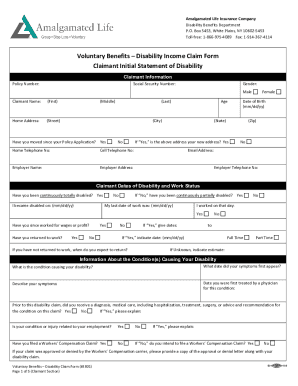 Fillable Online Disability Income Claim Form Claimant Initial Statement ...