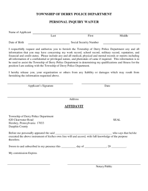 Fillable Online Internship Application - Derry Township Police Department Fax Email Print ...