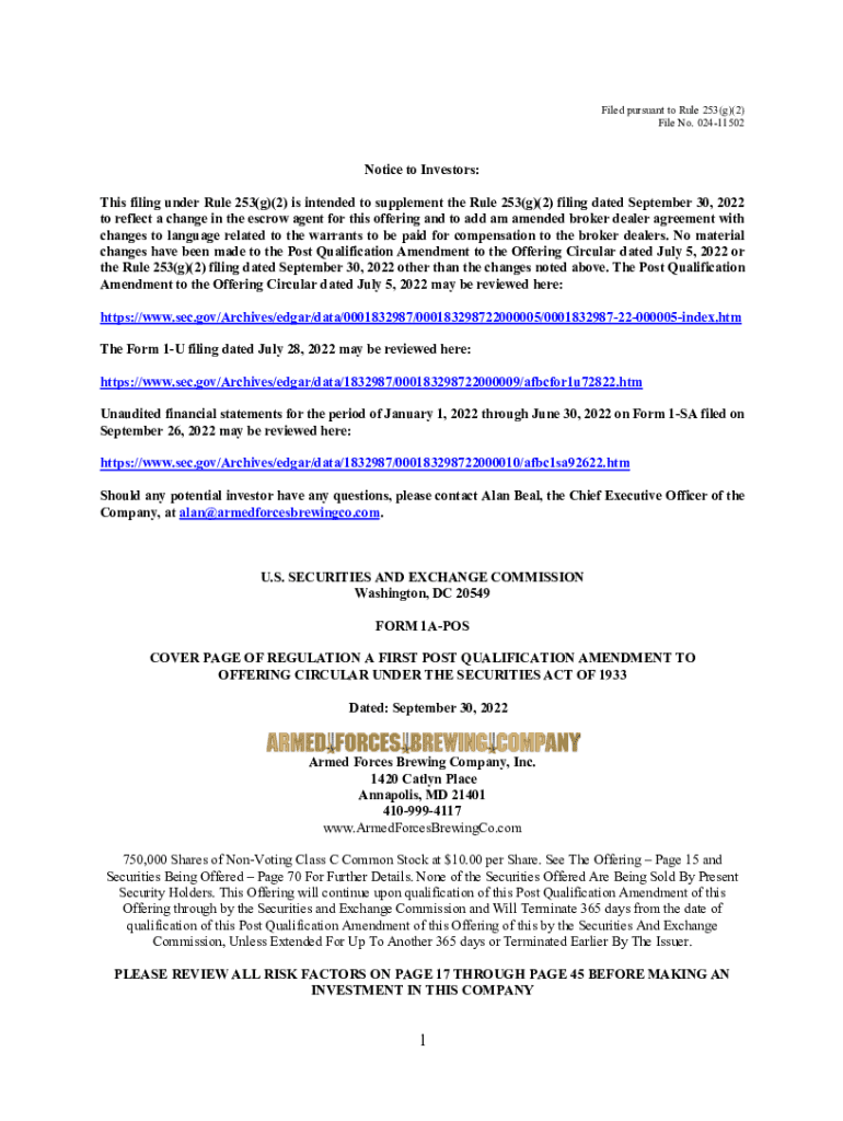 Fillable Online Notice to Investors: This filing under Rule 253(g)(2 ...