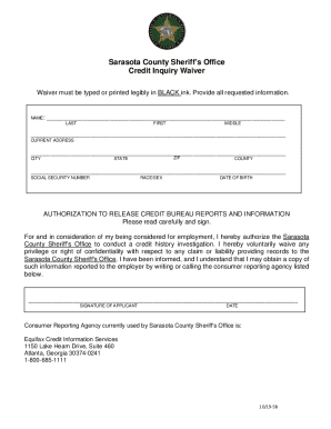 Fillable Online Sarasota County Sheriff's Office Credit Inquiry Waiver ...