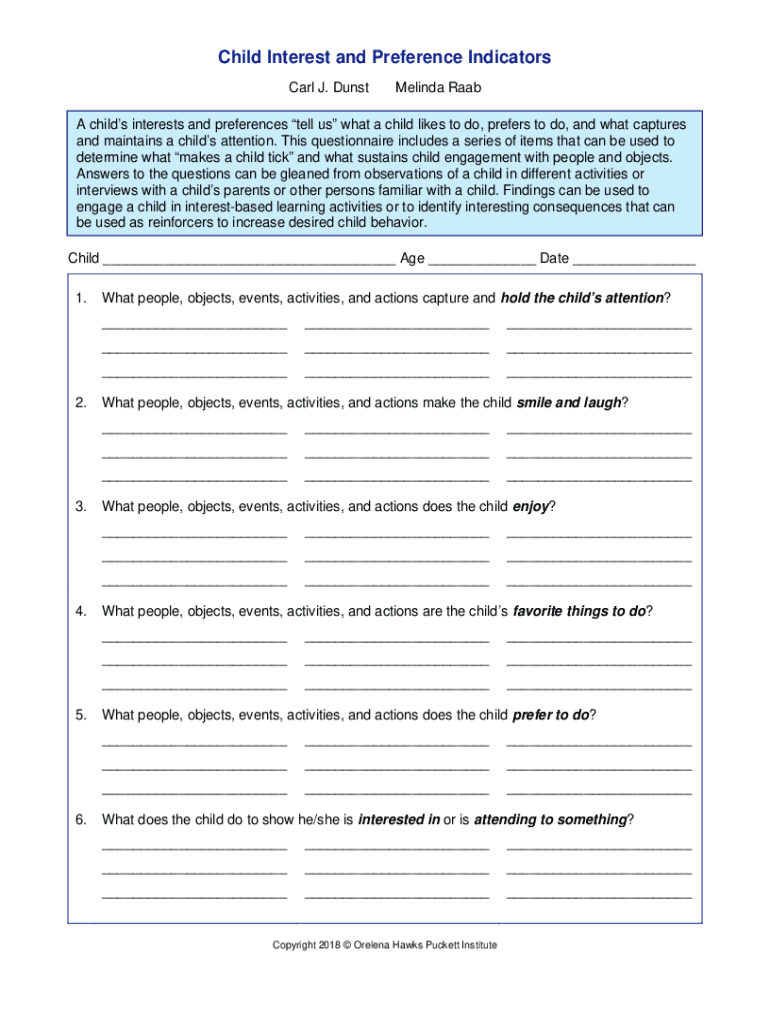 Fillable Online What Makes Your Child Tick? Using Children's Interests ...