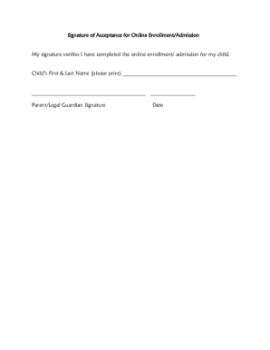 Fillable Online Signature of Acceptance for Online Enrollment/Admission ...