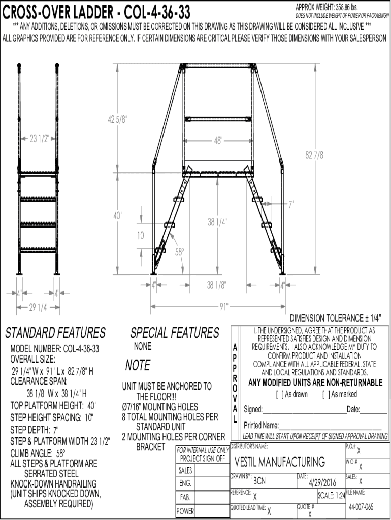 Fillable Online Steel Cross-Over Ladders (COL) - Product Family Page ...