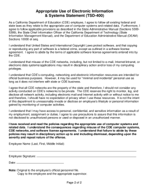 Fillable Online TSD-400 Appropriate Use of Electronic Information and ...