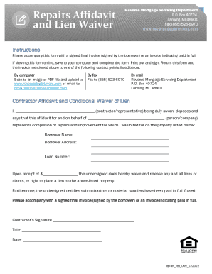 Fillable Online Repairs Affidavit and Lien Waiver Fax Email Print ...
