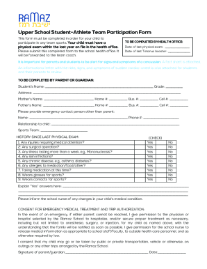 Fillable Online Upper School Student-Athlete Team Participation Form ...