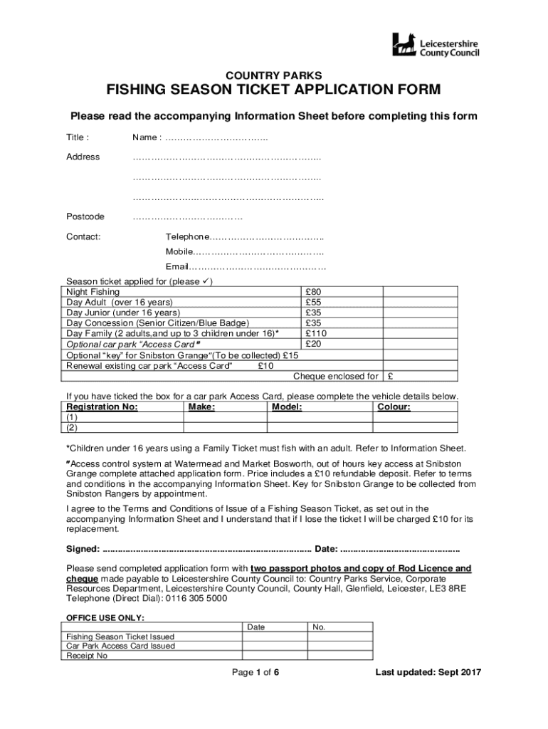 Fillable Online FISHING SEASON TICKET APPLICATION FORM Fax Email Print ...