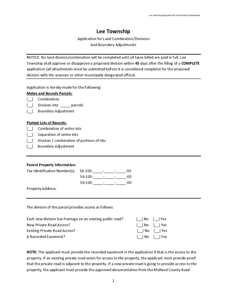 Fillable Online Paradise Township - Application for Land Combination/ ... Fax Email Print ...