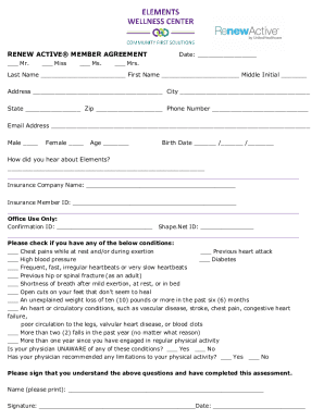 Fillable Online RENEW ACTIVE MEMBER AGREEMENT Fax Email Print - pdfFiller