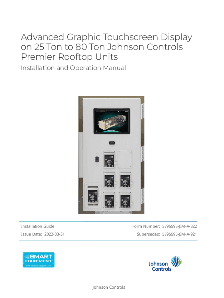 Fillable Online Johnson Controls Premier 25 Ton to 80 Ton Rooftop Units ...