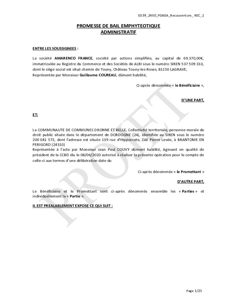 Remplissable En Ligne PROMESSE DE BAIL EMPHYTEOTIQUE ADMINISTRATIF Fax ...