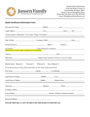 Fillable Online Michigan Death Certificate Pdf - Fill Online, Printable ...