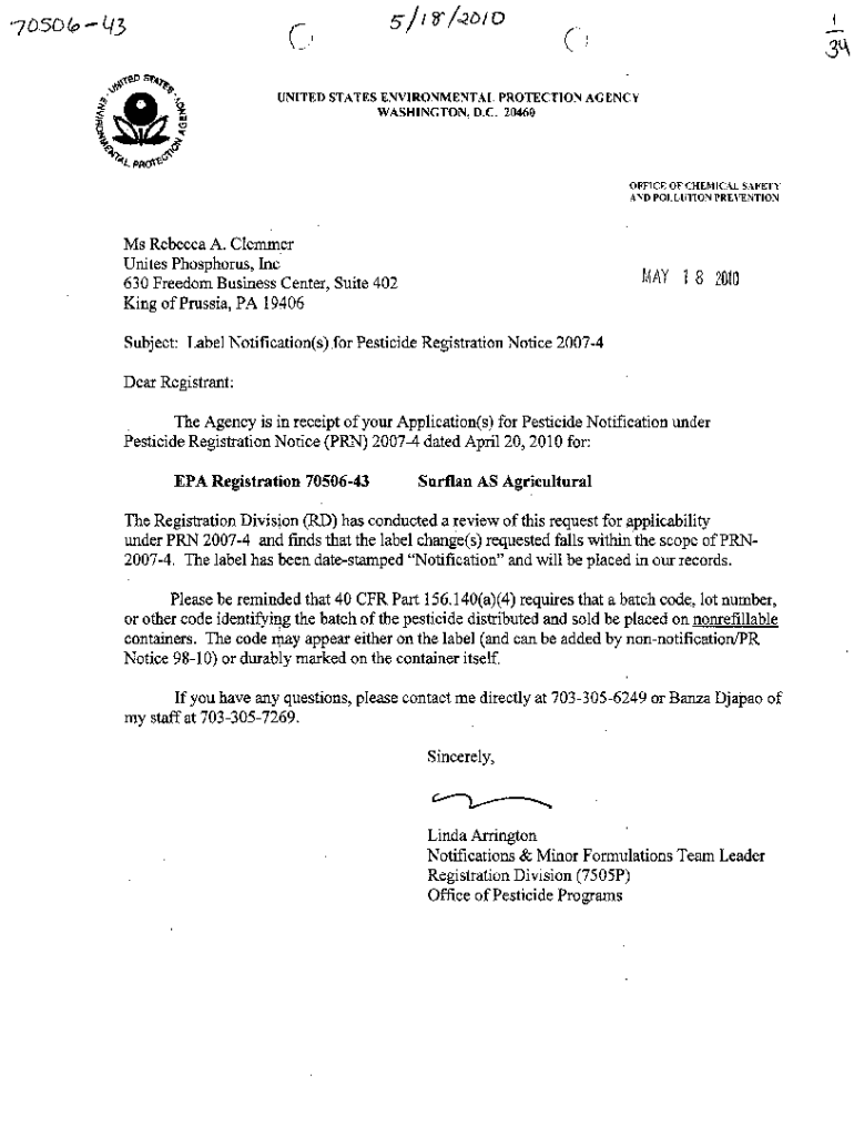 Fillable Online U.S. EPA, Pesticides, Label, SURFLAN A.S. AGRICULTURAL ...
