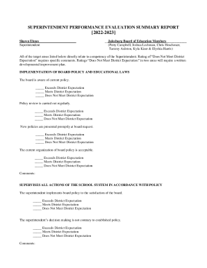 Fillable Online SUPERINTENDENT PERFORMANCE EVALUATION ... Fax Email ...