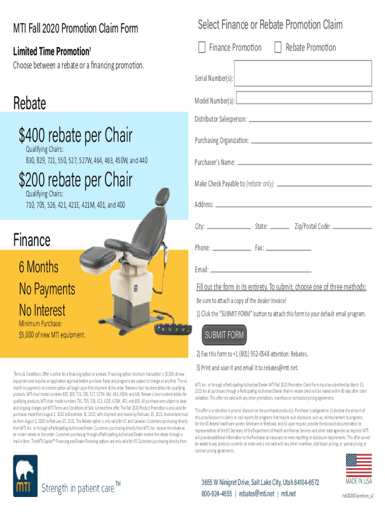 Fillable Online $400 rebate per Chair $200 rebate per Chair Fax Email Print - pdfFiller