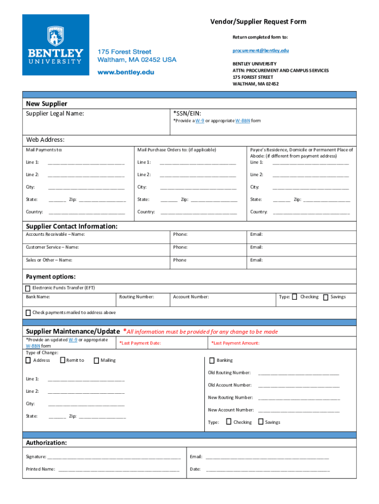 Fillable Online Vendor/Supplier Request Form Fax Email Print - pdfFiller