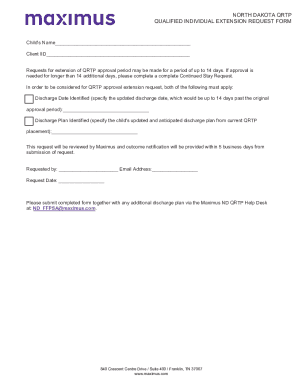 Fillable Online North Dakota QRTP Qualified Individual Extension ...