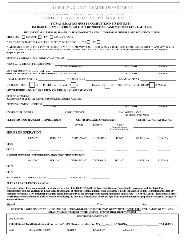 Fillable Online Health Department - Welcome to Steuben County, IN Fax ...
