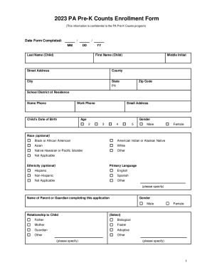 Fillable Online 2022-2023 PA Pre-K Counts Enrollment Form Fax Email Print - pdfFiller