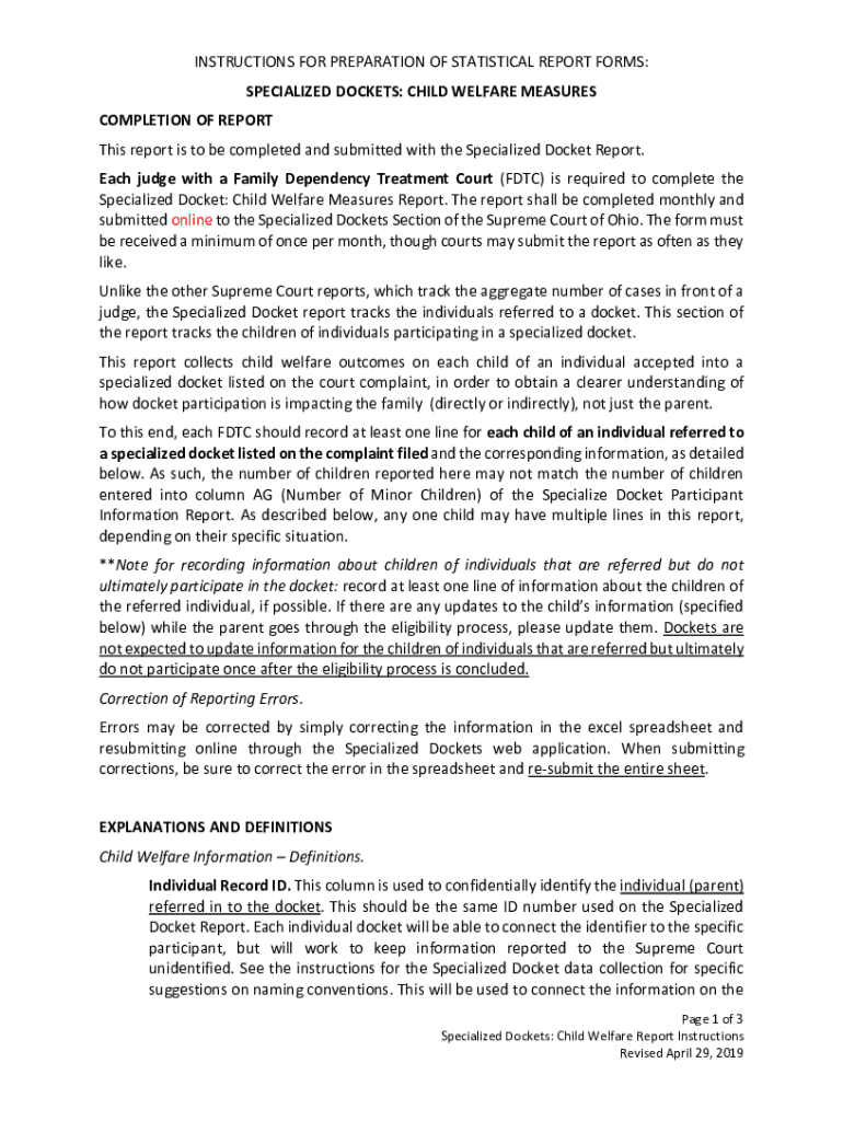 Fillable Online Instructions for Preparation of Statistical Report ...
