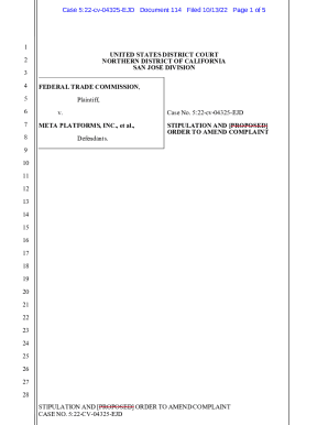Fillable Online STIPULATION AND PROPOSED ORDER TO AMEND ... Fax Email ...