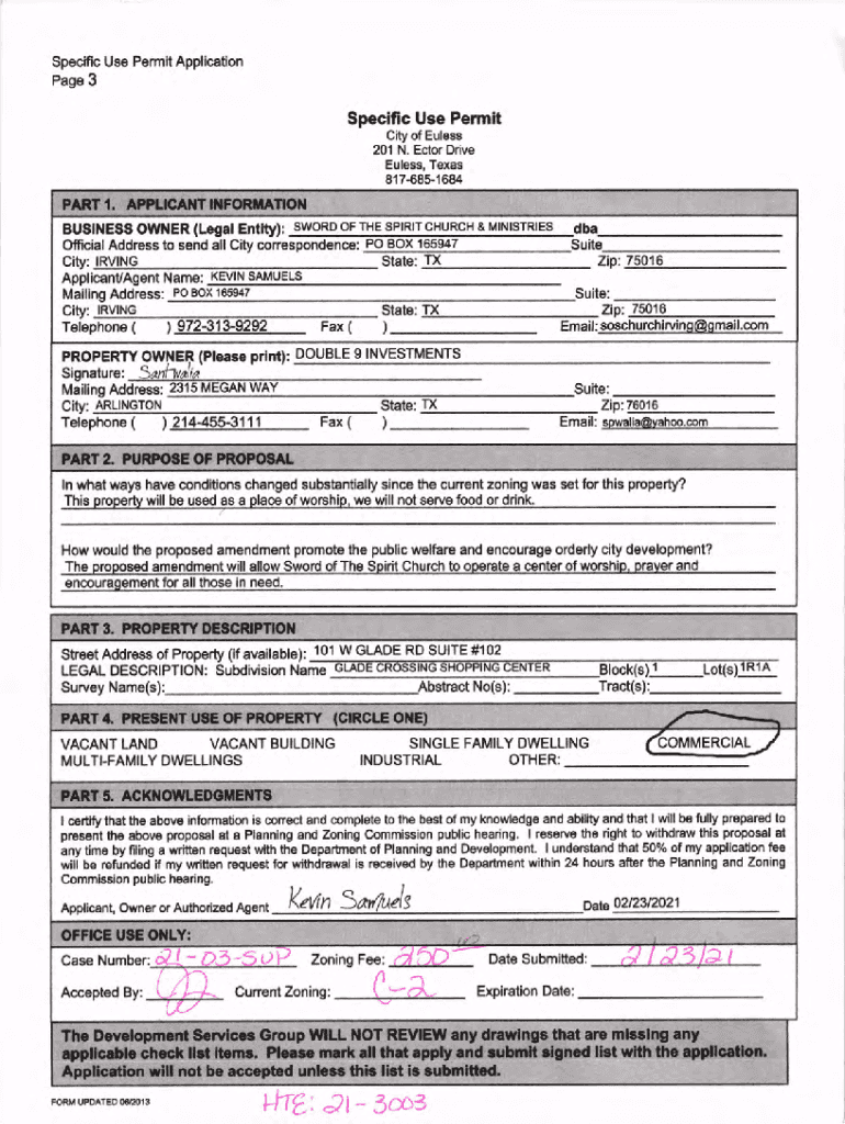 Fillable Online Zoning District Change - for Specific Use Permit ...