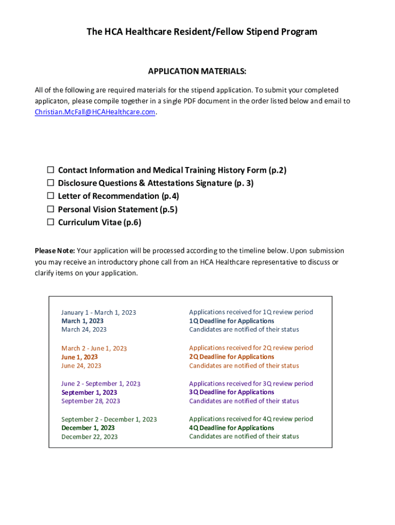 Fillable Online The HCA Healthcare Resident/Fellow Stipend Program Fax Email Print - pdfFiller