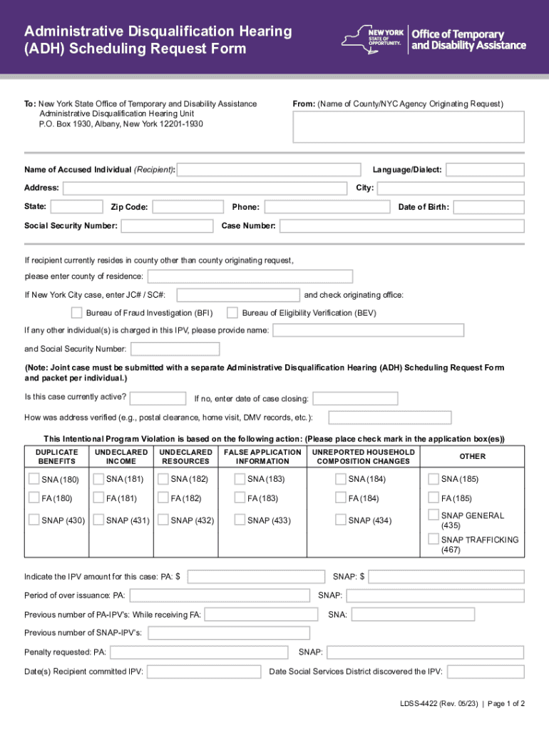 Fillable Online otda ny LDSS-4422 Administrative Disqualification ...