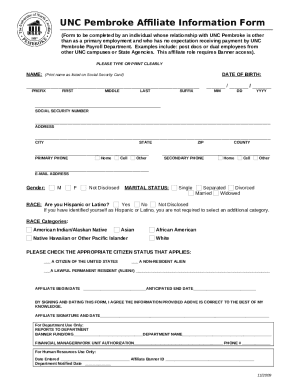 UNC Pembroke Affiliate Ination Doc Template | pdfFiller