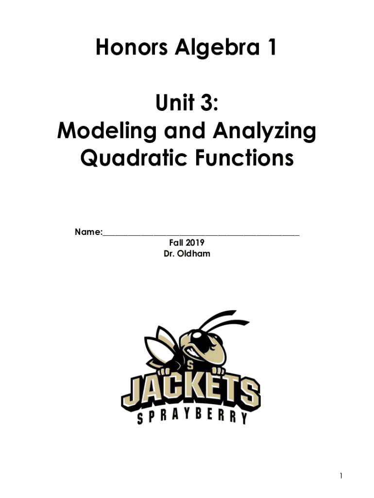 Fillable Online Algebra 1 Unit 3 - Modeling and Analyzing Quadratic ...