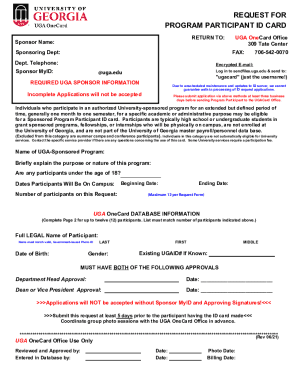 Fillable Online tate uga REQUEST FOR PROGRAM PARTICIPANT ID CARD Fax ...