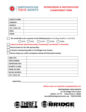 Fillable Online SPONSORSHIP & PARTICIPATION COMMITMENT FORM Fax Email ...