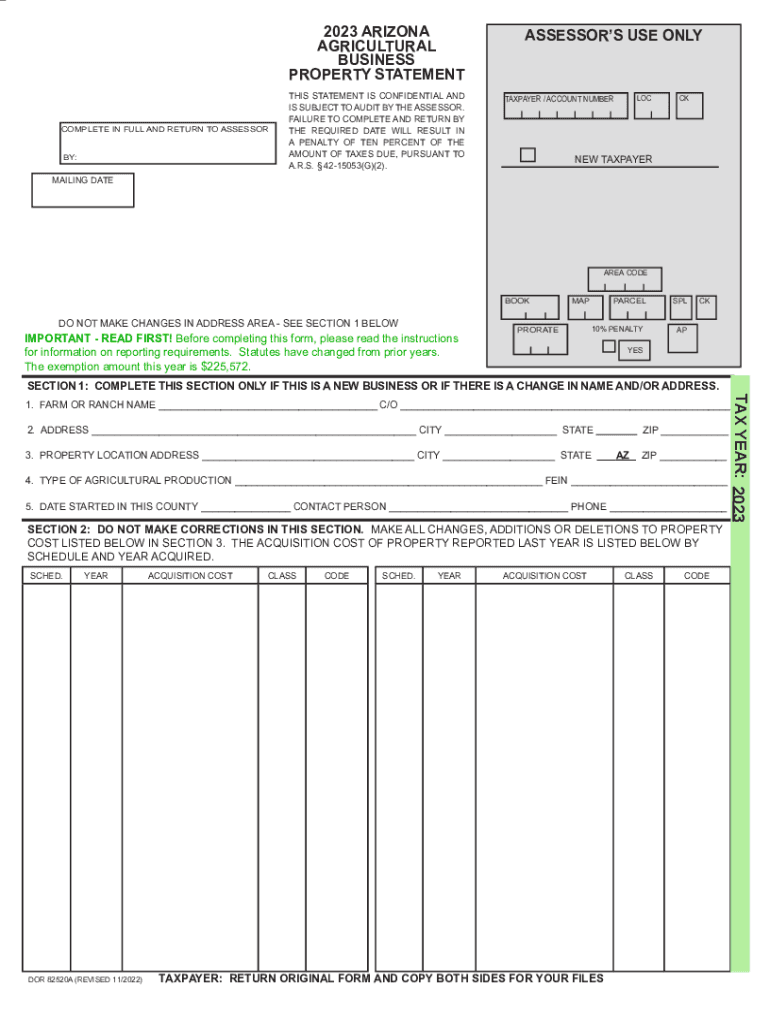 Fillable Online Arizona Agricultural Business Property Statement ...