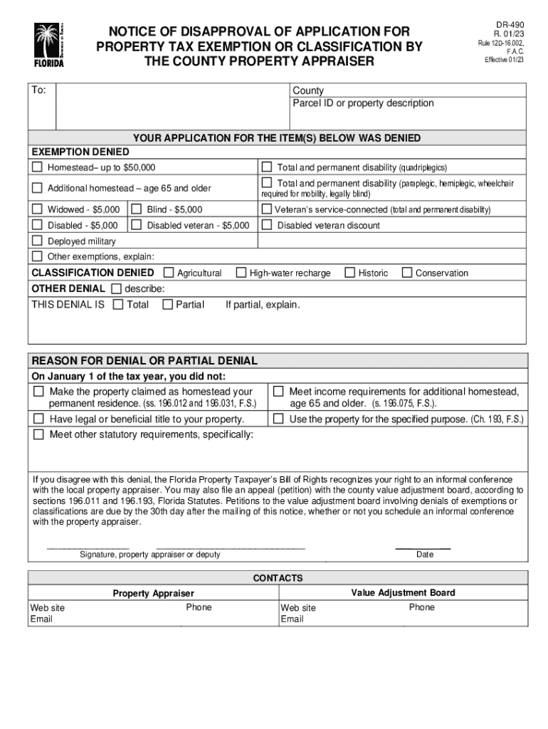 Fillable Online NOTICE OF DISAPPROVAL OF APPLICATION FOR PROPERTY TAX ...