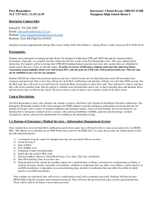 Fillable Online First Responders Instructor: Christi Bryan, NREMT-EMR M-F 7: ... Fax Email Print ...