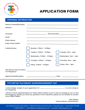 Fillable Online Playgroup Application Form Fax Email Print - pdfFiller