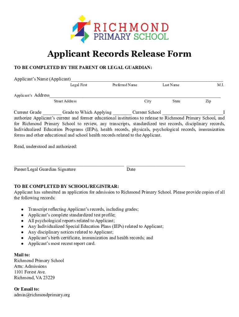 Fillable Online RPS Student Records Release Form.docx Fax Email Print ...