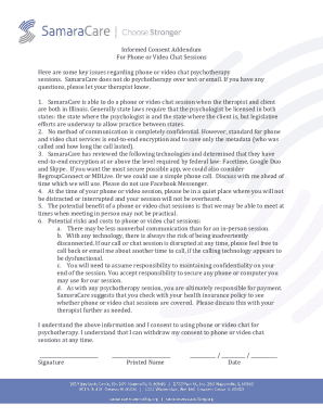 Fillable Online Informed Consent Addendum For Phone or Video Chat ...