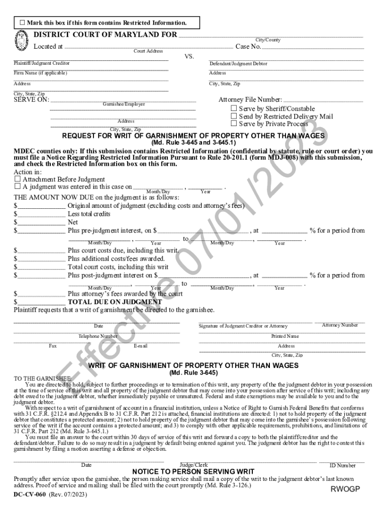 Fillable Online Restricted Information FormMaryland Courts Fax Email Print - pdfFiller
