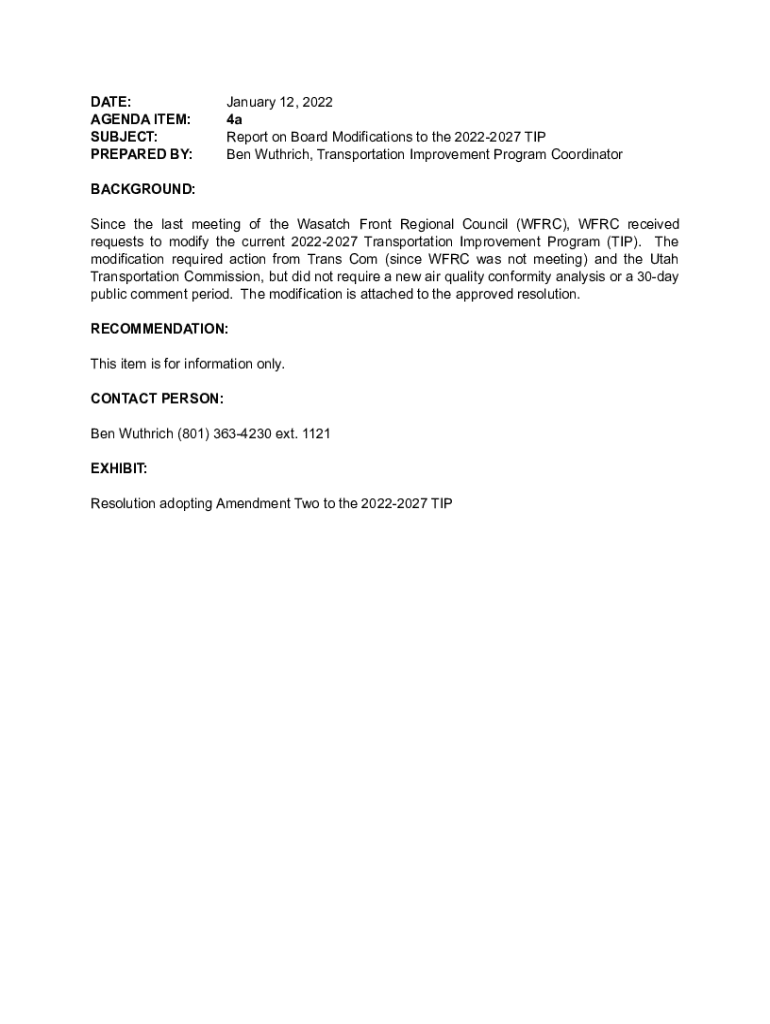 Fillable Online ACTION: Board Modifications to the 2022-2027 TIP ... Fax Email Print - pdfFiller
