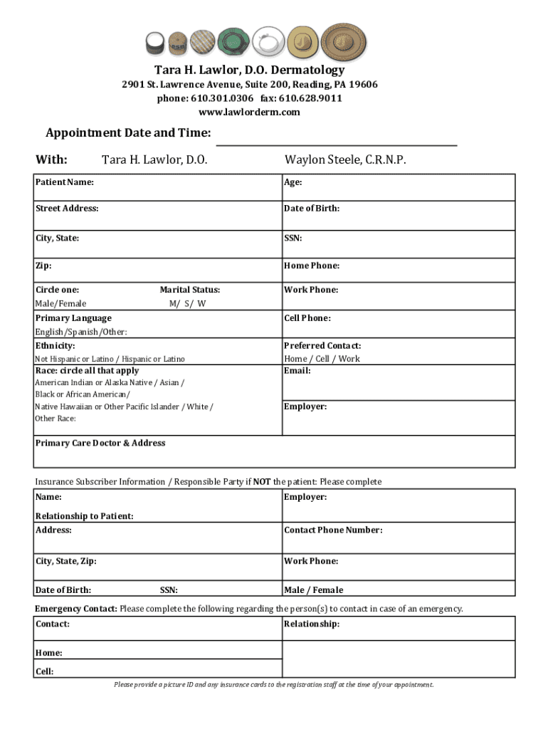 Fillable Online Tara H. Lawlor, D.O. Waylon Steele, C.R.N.P ...