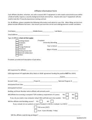 Fillable Online vcru wisc Affiliate Information Form Fax Email Print - pdfFiller