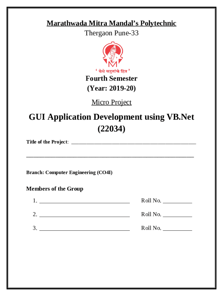 micro project of GUI Application Development Using VB. ... Doc Template | pdfFiller