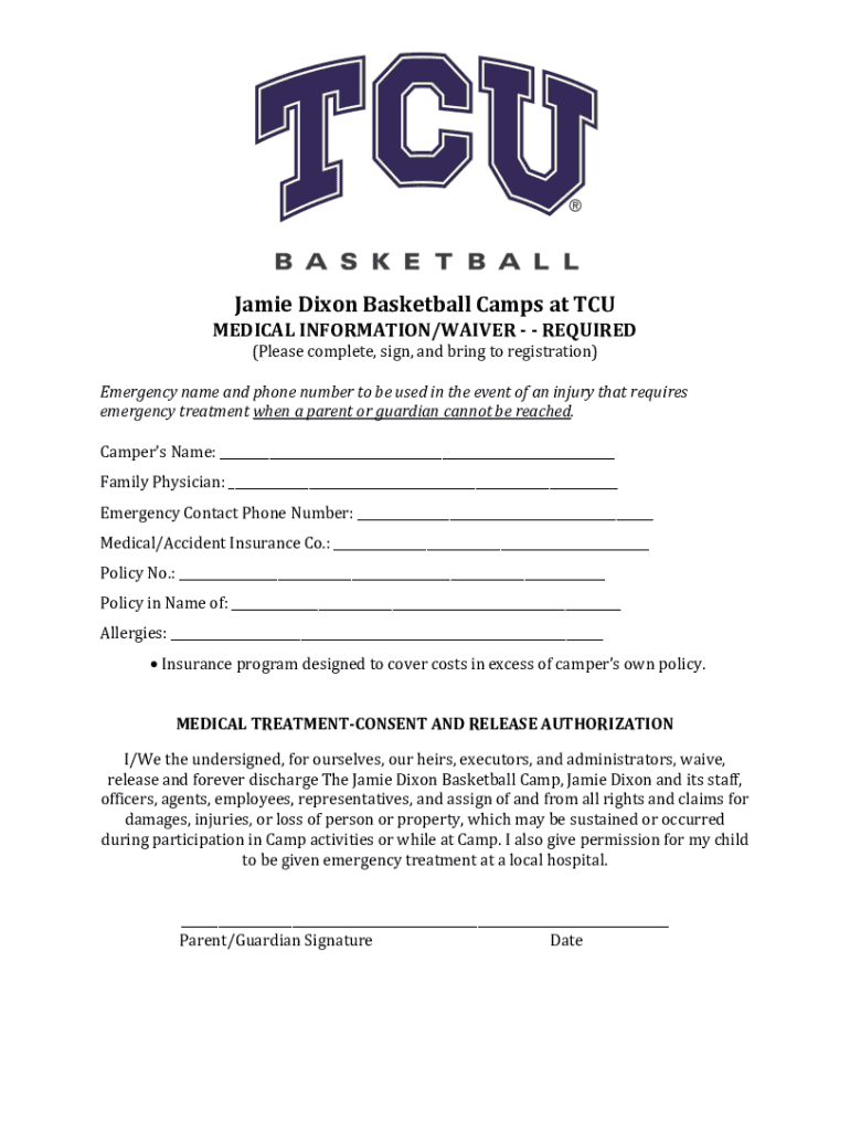 Fillable Online TCU MBB - Camp Medical Form copy 2 Fax Email Print ...