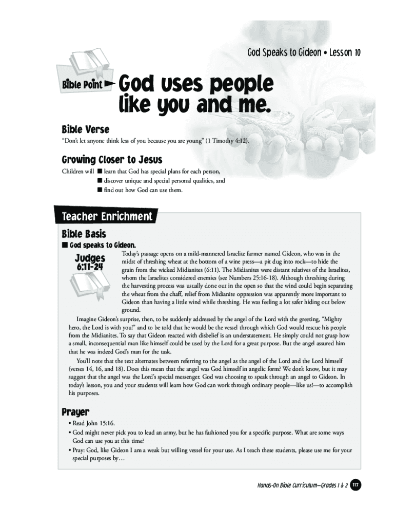 Fillable Online Sunday School Lesson (Judges 6-7) The Story of Gideon ...