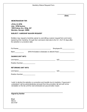 Fillable Online Hardship Waiver Request Form (Date) MEMORANDUM FOR Fax ...