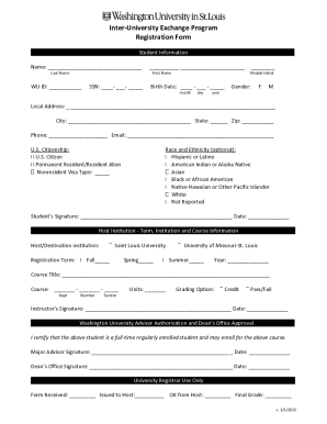 Fillable Online registrar wustl New Student Intake Form: Biographical ...
